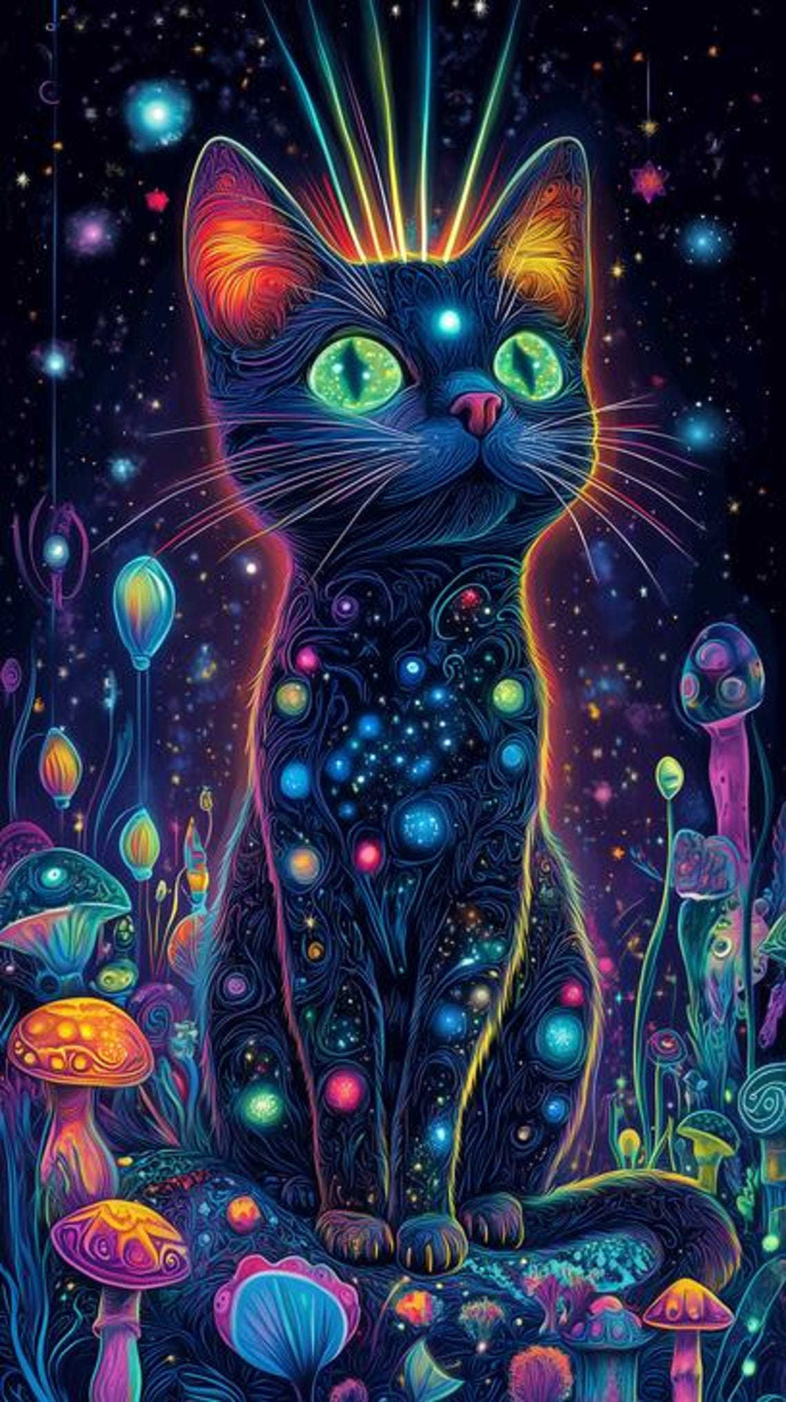 Psychedelic Poster: Astral Cat Awakening - Etsy