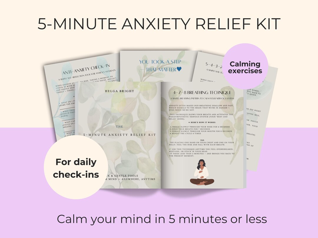5-minute Anxiety Relief Kit • Printable PDF • Breathing + Grounding ...