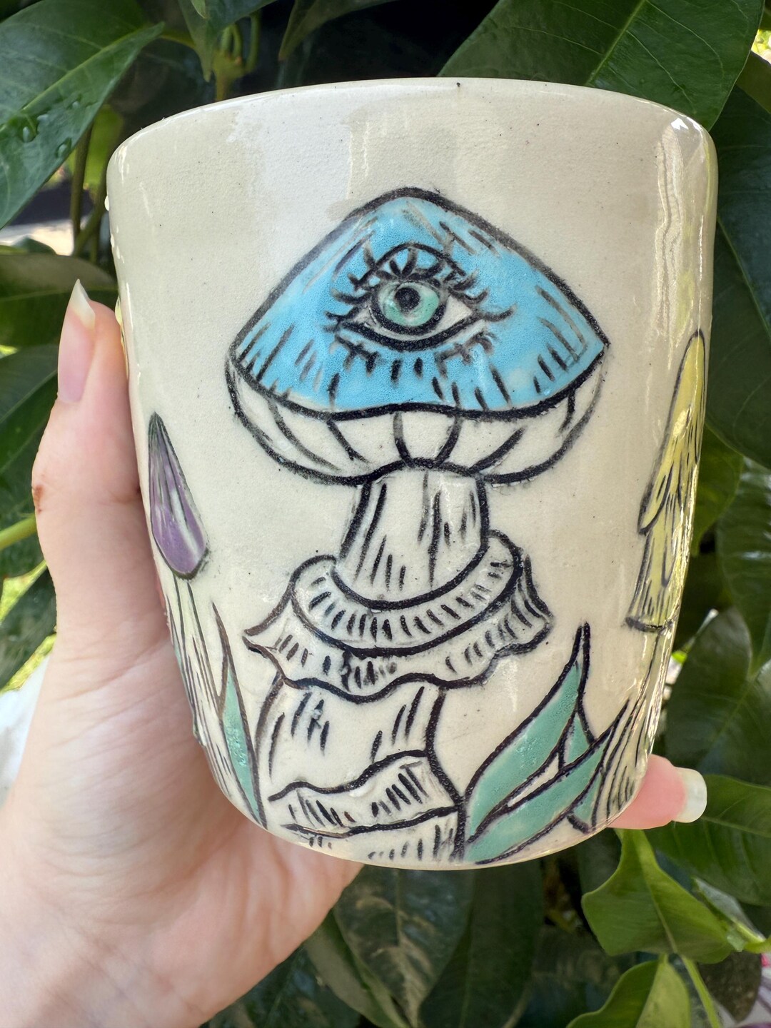 Sgraffito Colorful Mushroom and Fungi Cup Pottery - Etsy