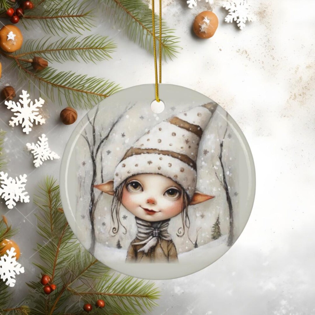 Whimsical Winter Elf Ornament, Cute Neutral Christmas Decoration ...