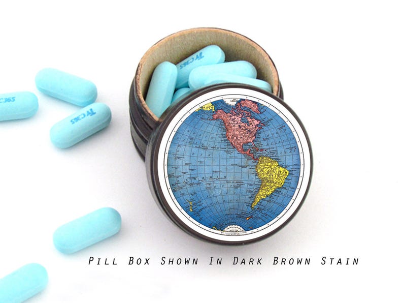 World Globe Pill Box, World Map Vitamin Box, Lined Wooden Ring Box ...