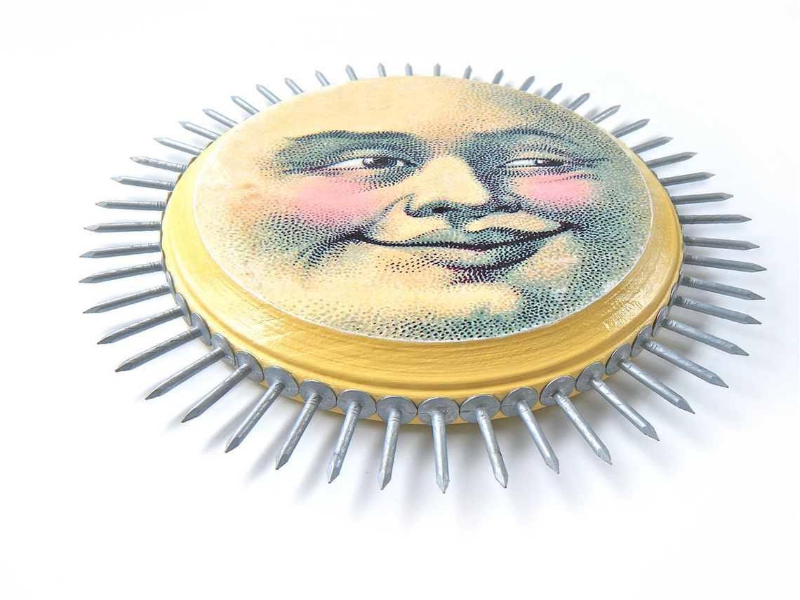 Sun Wall Hanging SUN KING Mixed Media Wall Sculpture Smiling | Etsy