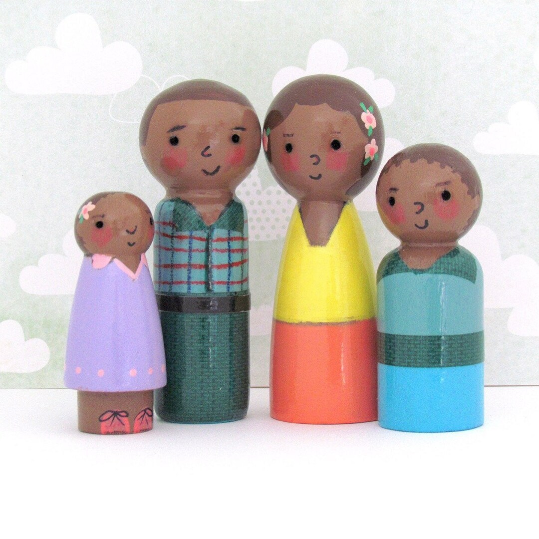 Brown Peg Doll Family Handmade Toys, Little Wooden People, Miniature ...