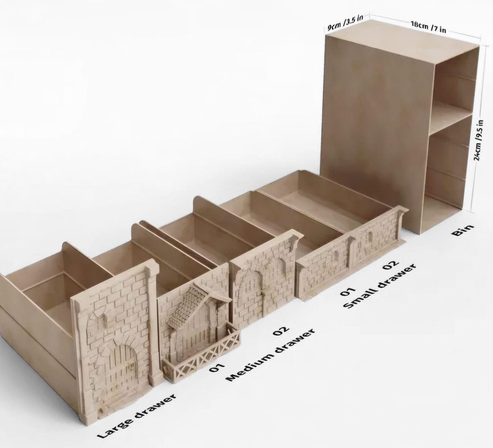 Medieval Stonefront Drawers Book Nook | 3D Printed Bookshelf Decor ...