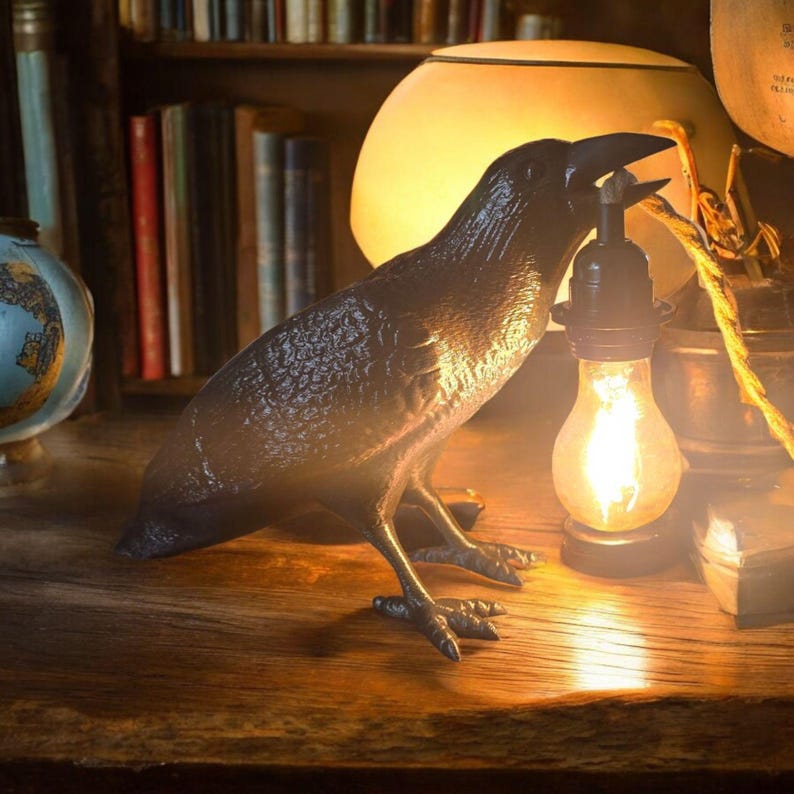 Raven Light Fixture | Gothic Table Lamp | 3D Printed Raven Crow Light ...