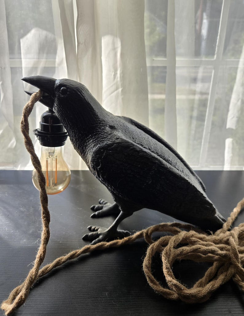 Raven Light Fixture | Gothic Table Lamp | 3D Printed Raven Crow Light ...