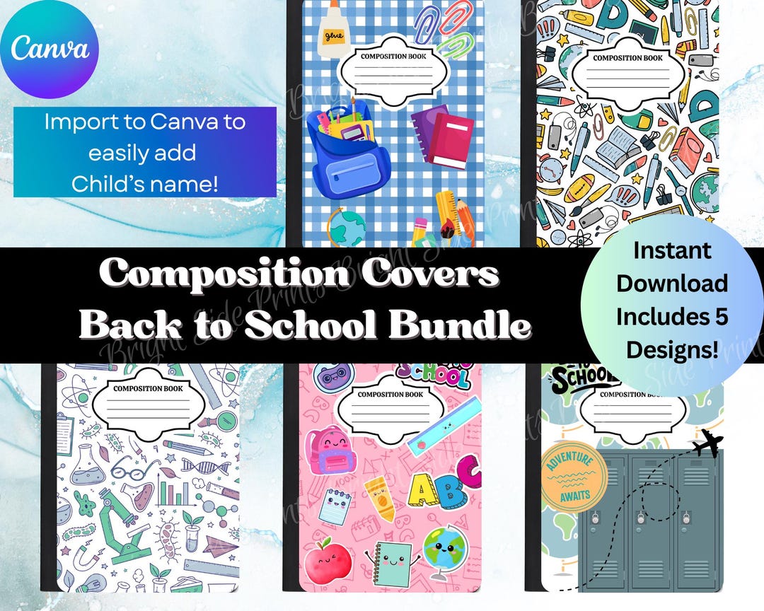 Back to School Notebook Covers: 5 Printable Designs (digital Download ...