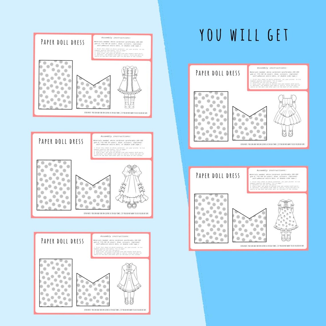 Printable Uncolored Paper Doll Set of Clothes Template, Digital ...