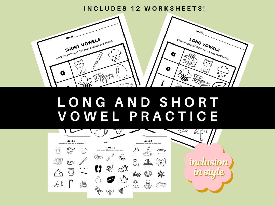 Long and Short Vowel Practice Worksheet Bundle- A E I O U - Etsy