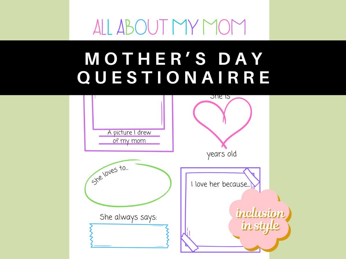 All About My Mom Mother's Day Questionnaire Interview Writing Activity ...