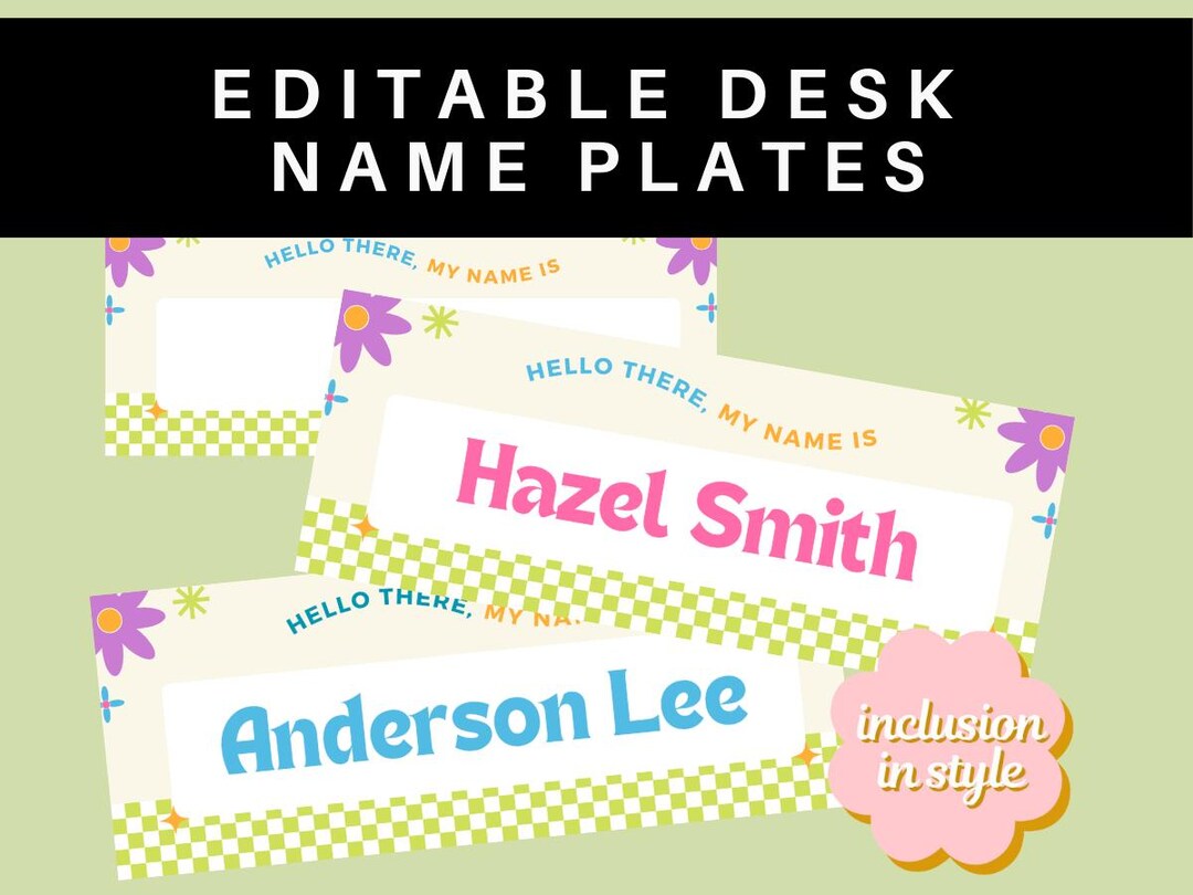 EDITABLE Groovy Retro Student Desk Name Plate I Name Tags - Etsy