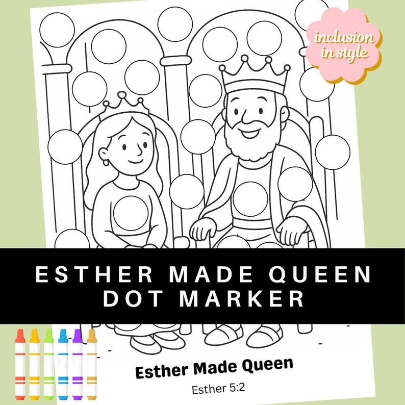 Esther Made Queen Dot Marker Craft Coloring Page | Bible Story Activity ...