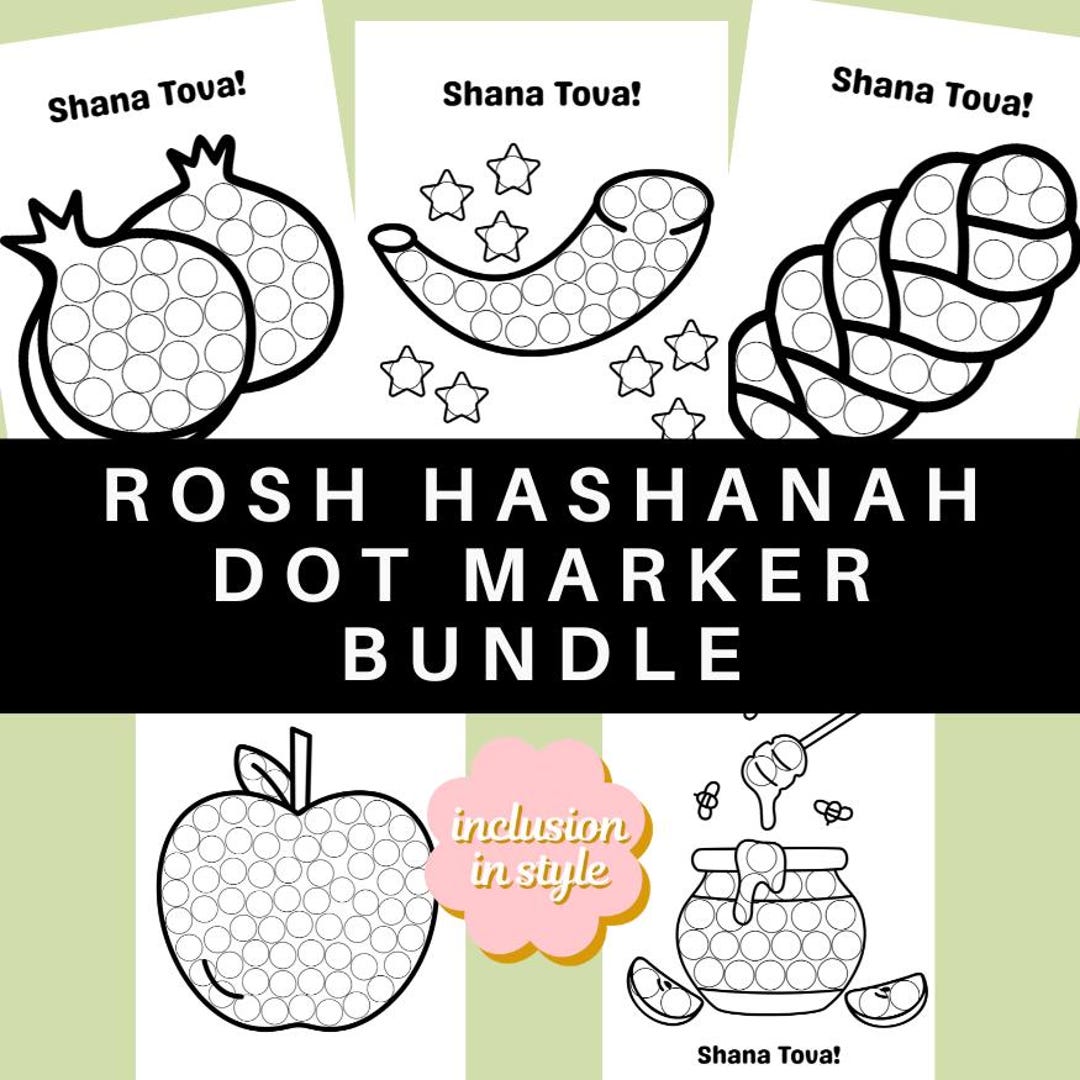 Rosh Hashanah Dot Marker 5 Page Bundle | Apple, Shofar, Honey, Challah ...