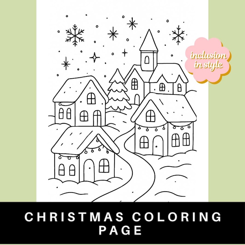 Winter Village Coloring Page | Cozy Christmas Printable for Kids - Etsy