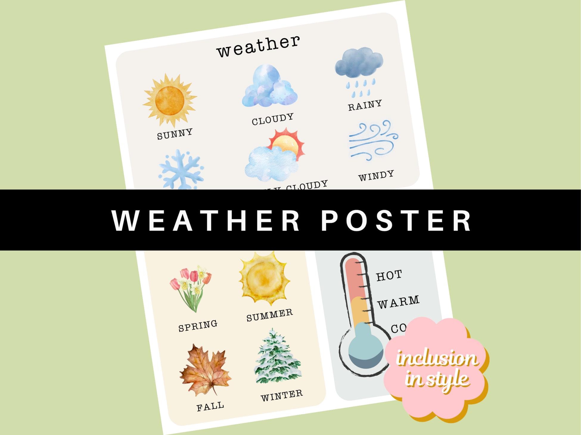 Weather Seasons Temperature Watercolor Classroom Printable Poster - Etsy