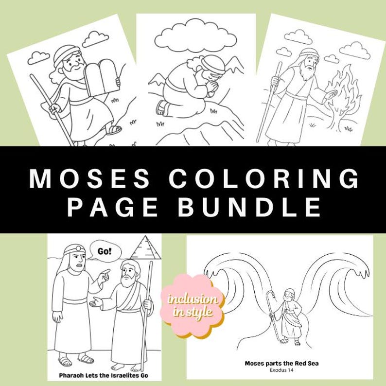Moses Bible Story Coloring Pages Bundle | 5 Printable Exodus Activity ...