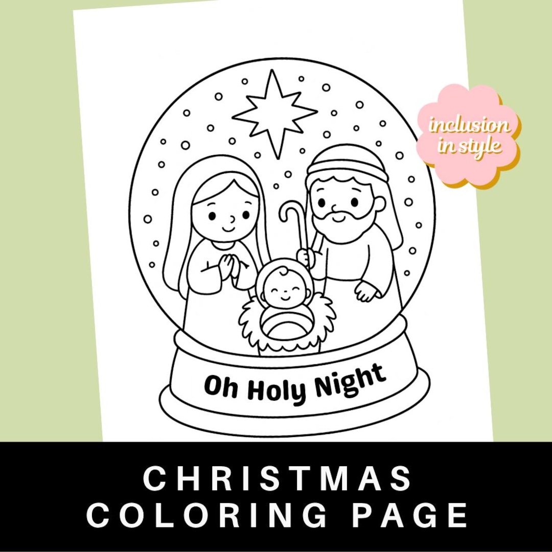 Oh Holy Night Snow Globe Coloring Page | Nativity Scene Christmas ...