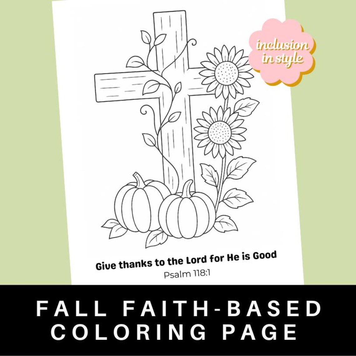Autumn Cross Coloring Page | Give Thanks to the Lord | Fall ...