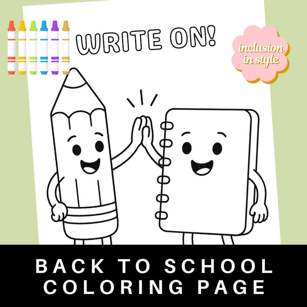 Write On! Back to School Coloring Page – Notebook and Pencil High-five ...