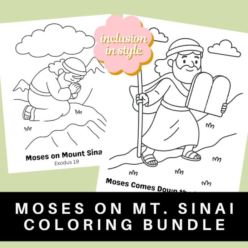 Moses on Mount Sinai Coloring Page Bundle | Ten Commandments Bible ...