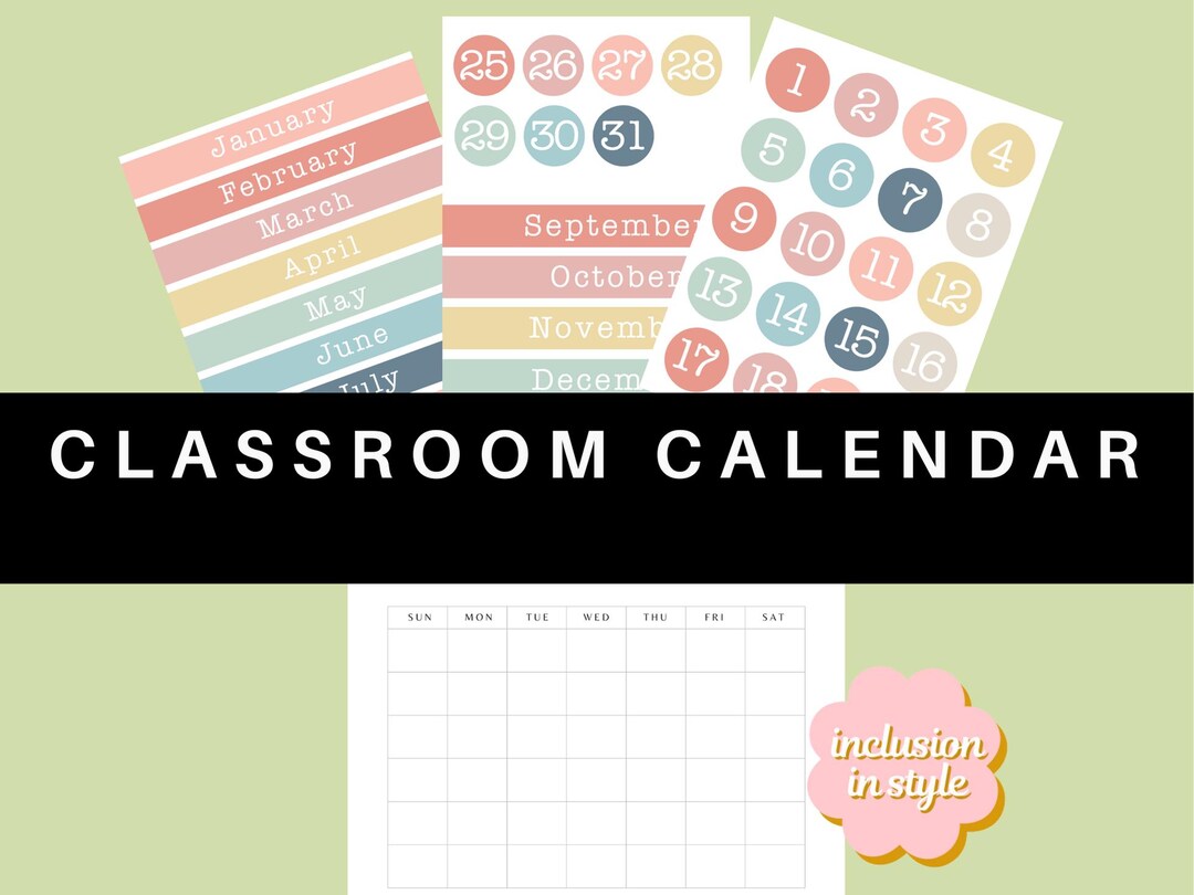 Retro Pastel Classroom Calendar Printable Poster - Etsy
