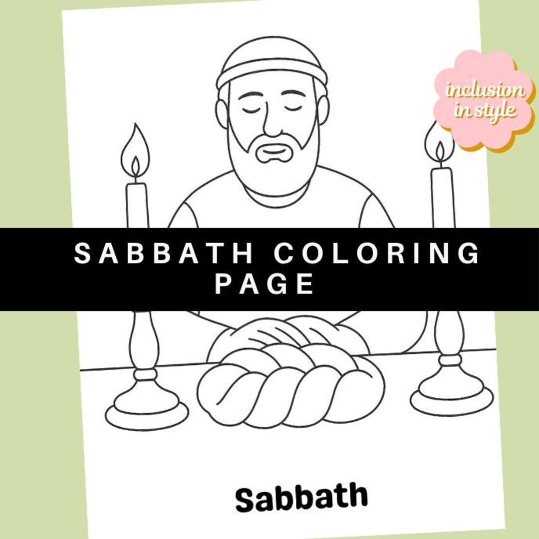 Shabbat Coloring Page | Jewish Man Praying With Challah and Candles ...