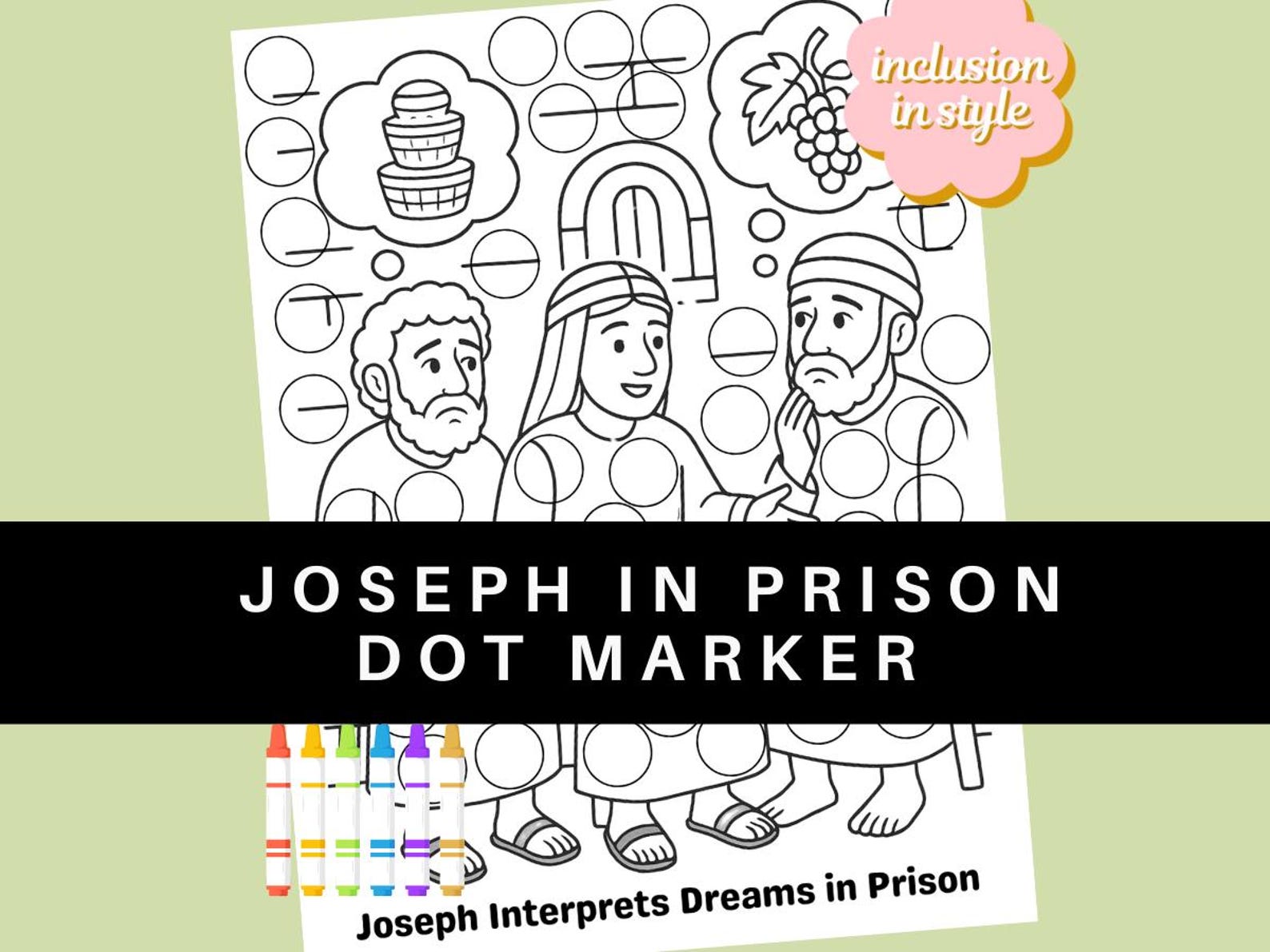 Joseph Interprets Dreams in Prison Dot Marker Coloring Page | Bible ...