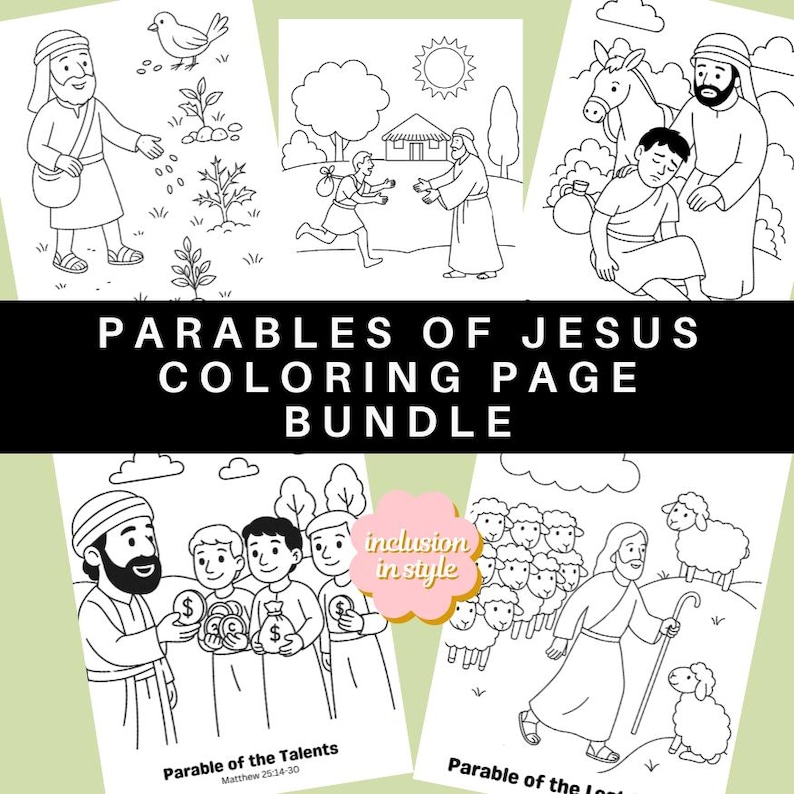 Parables of Jesus Coloring Pages BUNDLE | 5 Bible Story Coloring Sheets ...