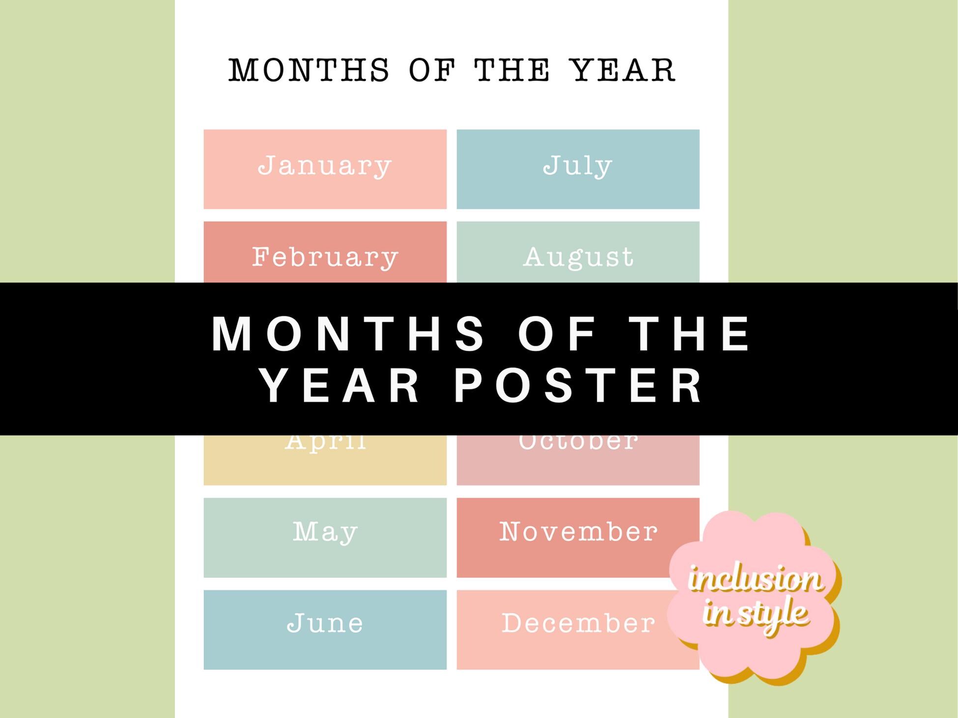 Months of the Year Retro Pastel Classroom Calendar Printable Poster - Etsy