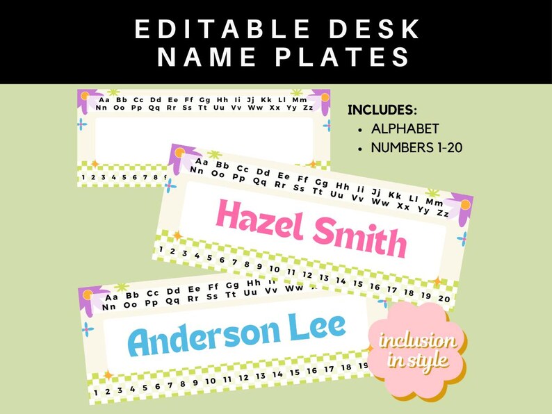 EDITABLE Groovy Retro Student Desk Name Plate I Name Tags Numbers ...