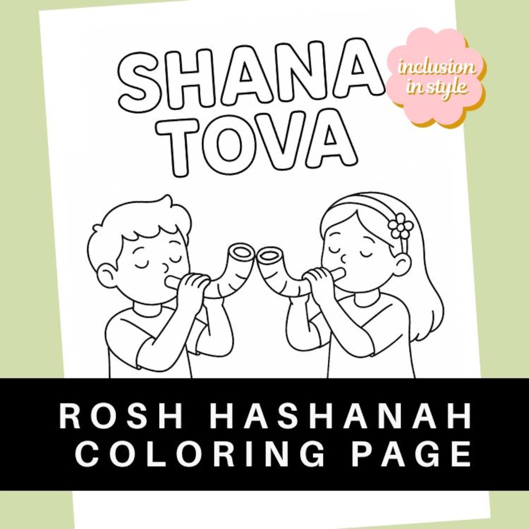 Rosh Hashanah Coloring Page | Shana Tova Children Blowing Shofars - Etsy