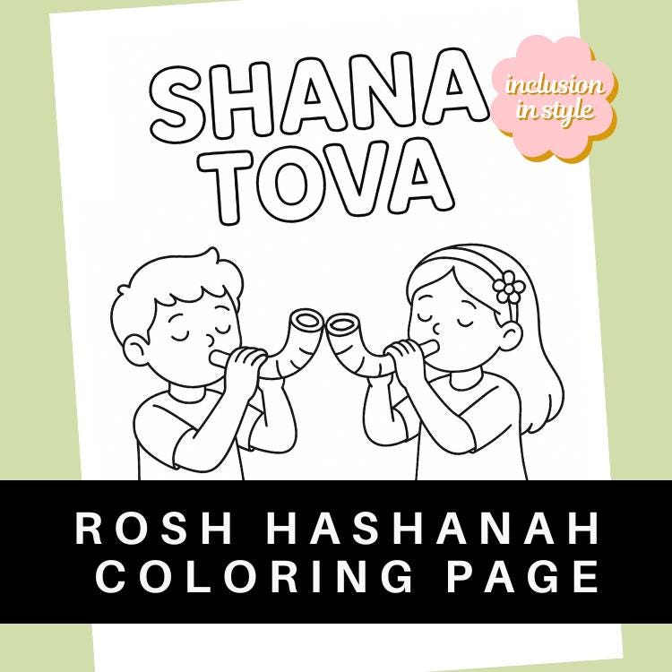 Rosh Hashanah Coloring Page | Shana Tova Children Blowing Shofars - Etsy