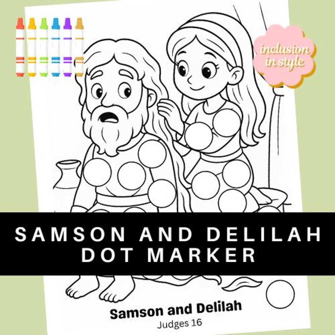 Samson and Delilah Dot Marker Coloring Page | Bible Story Activity for ...