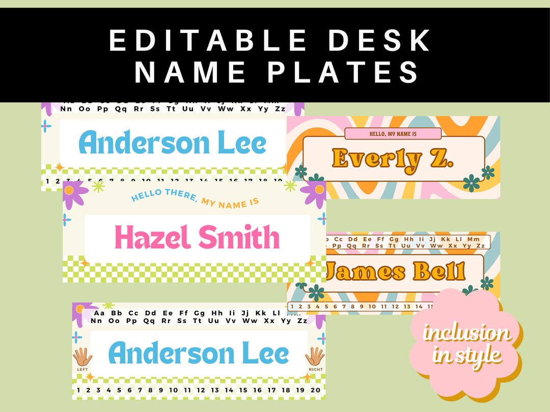 EDITABLE Groovy Retro Student Desk Name Plate I Name Tags BUNDLE - Etsy