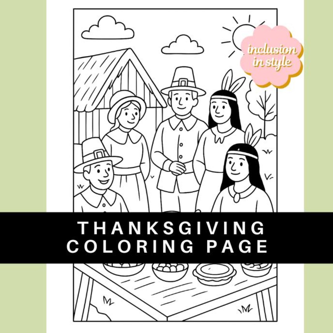 First Thanksgiving Coloring Page | Pilgrims and Native Americans Fall ...