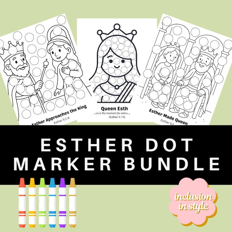 Queen Esther Bible Dot Marker Coloring Pages – 3 Page Bundle | Bible ...