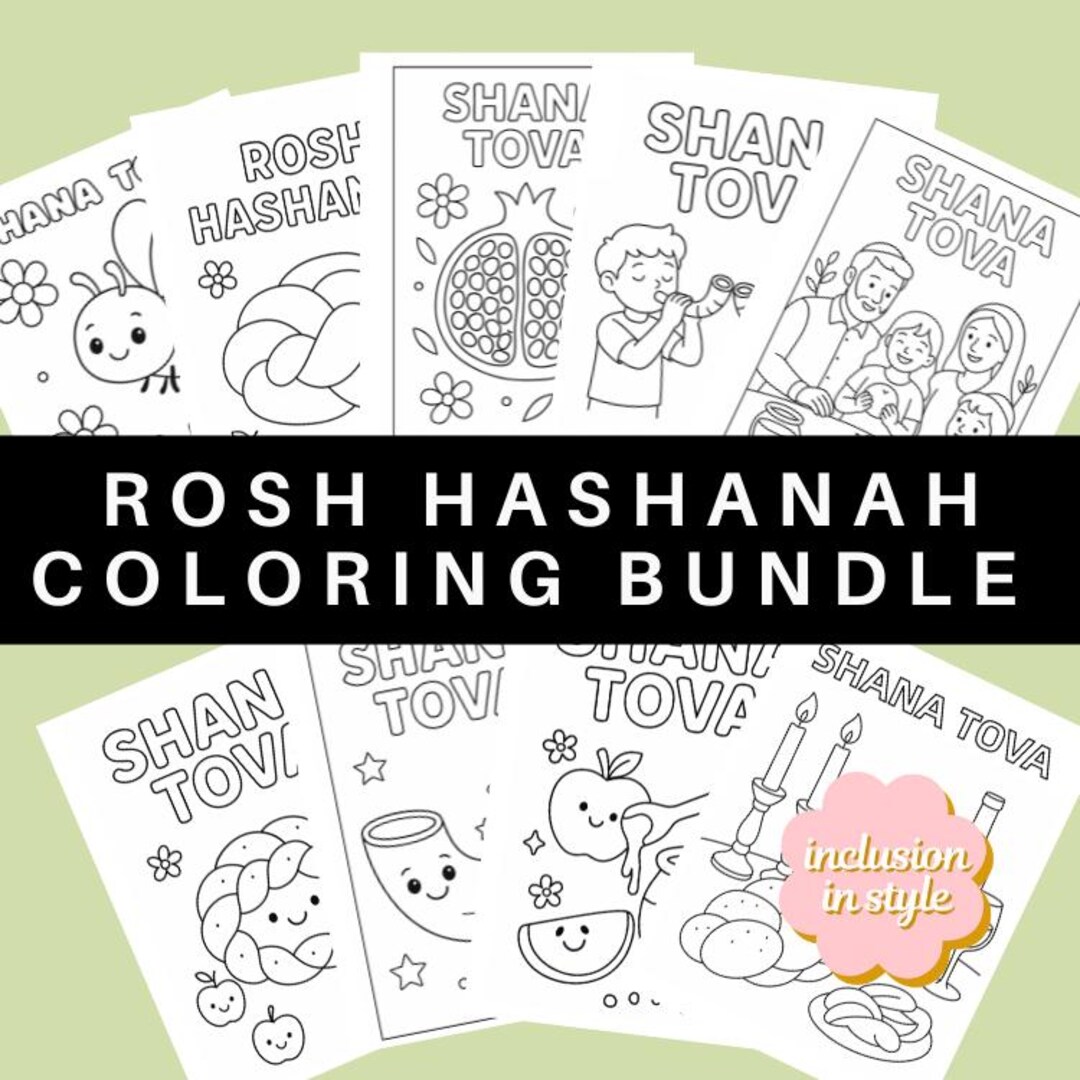 Rosh Hashanah Coloring Pages Bundle | 9 Cute Shana Tova Printables - Etsy