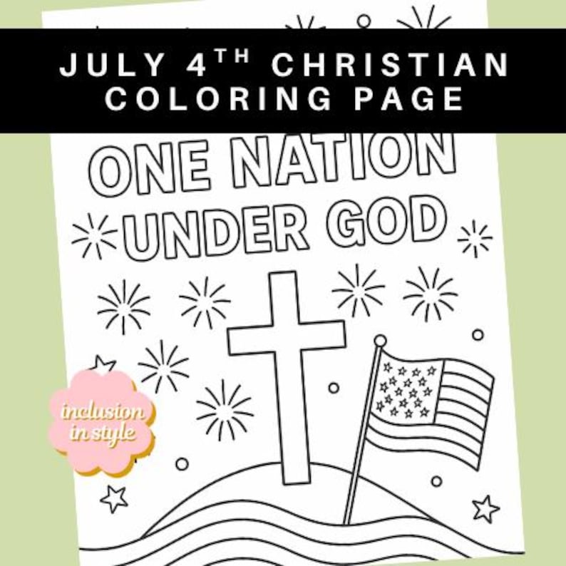 Christian Fourth of July Coloring Page | One Nation Under God - Etsy