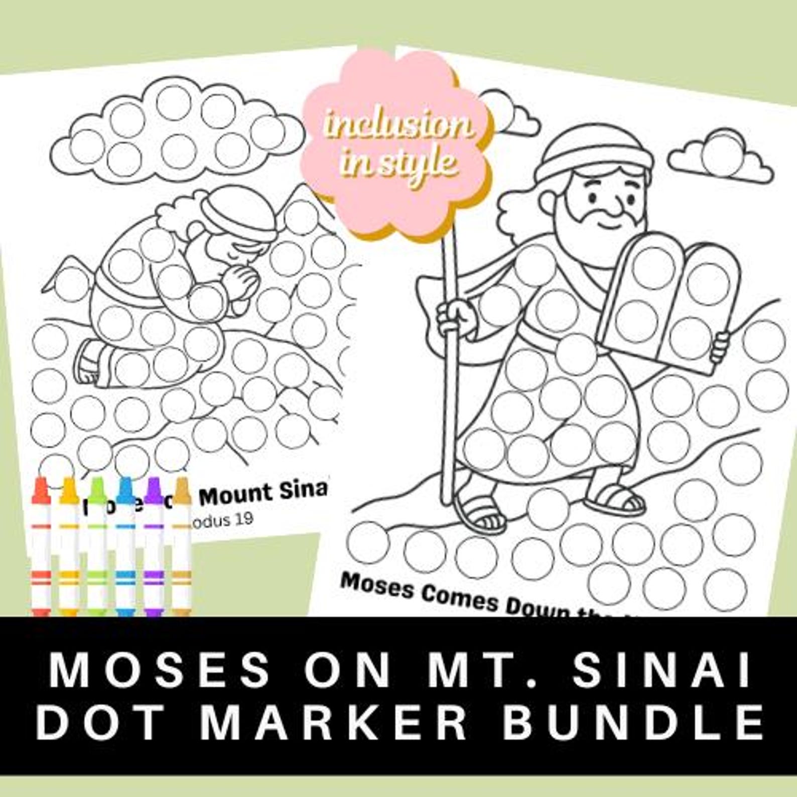 Moses on Mount Sinai Dot Marker Coloring Pages Bundle | Ten ...