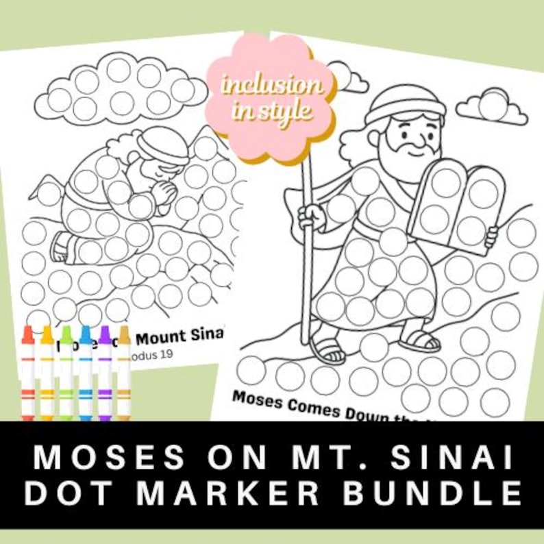 Moses on Mount Sinai Dot Marker Coloring Pages Bundle | Ten ...