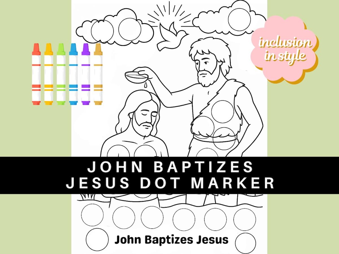 Jesus is Baptized Dot Marker Coloring Page | Bible Story Activity for ...