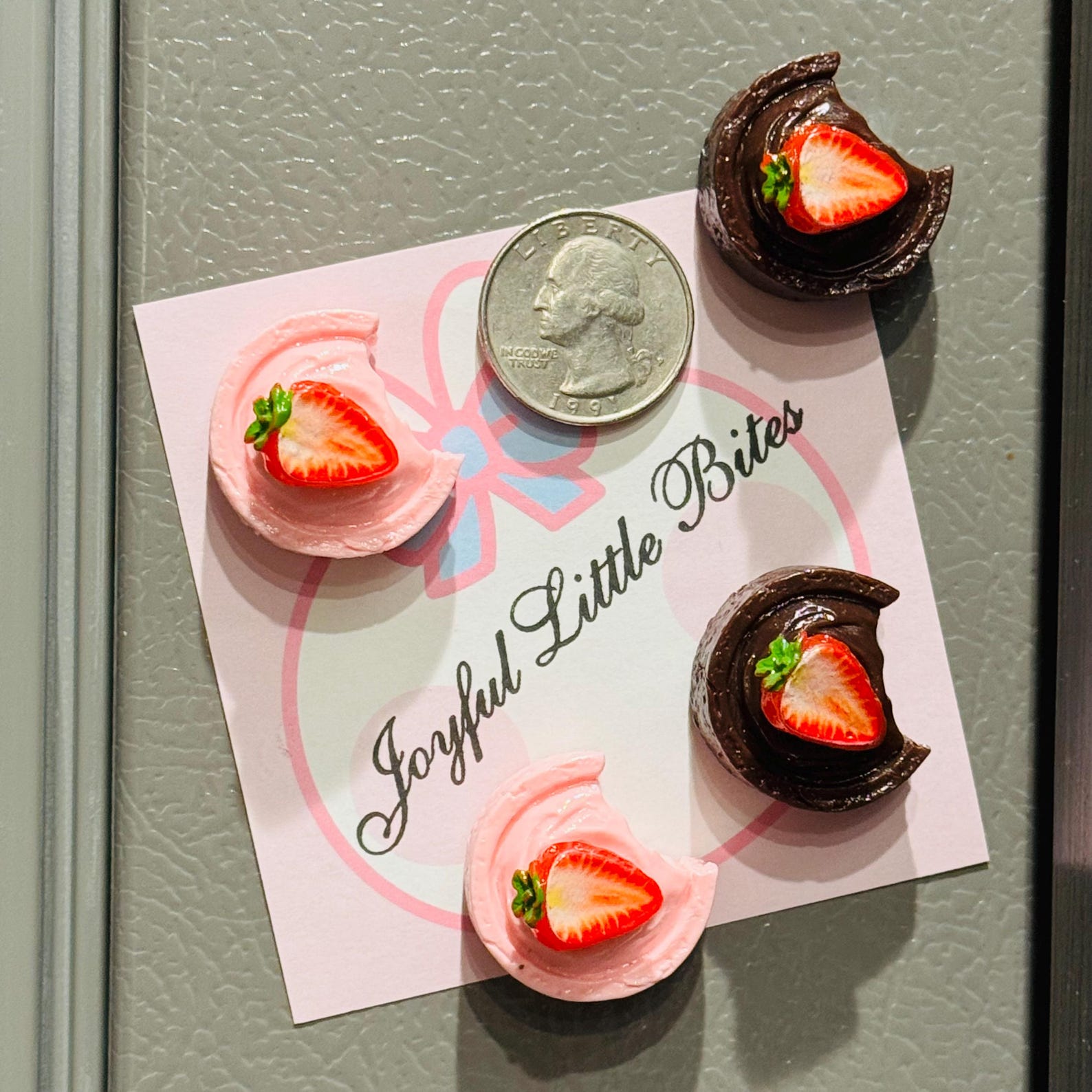 4pcs Chocolate Strawberry Bite Magnets | Handmade Mini Food Decor ...