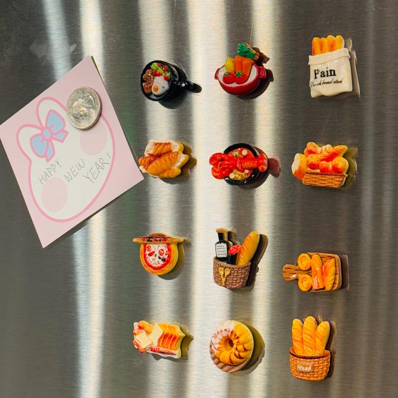 12 Pcs Handmade Food Magnet Set: Bread, Pizza, Seafood Refrigerator ...