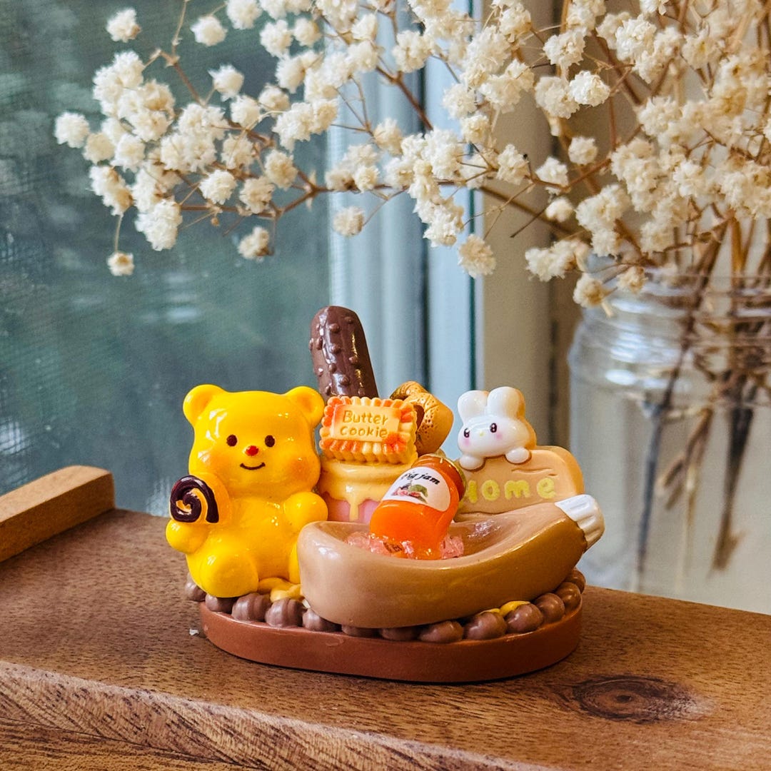 Ímã de sobremesa Kawaii | Decoração de geladeira de urso e coelho feita ...