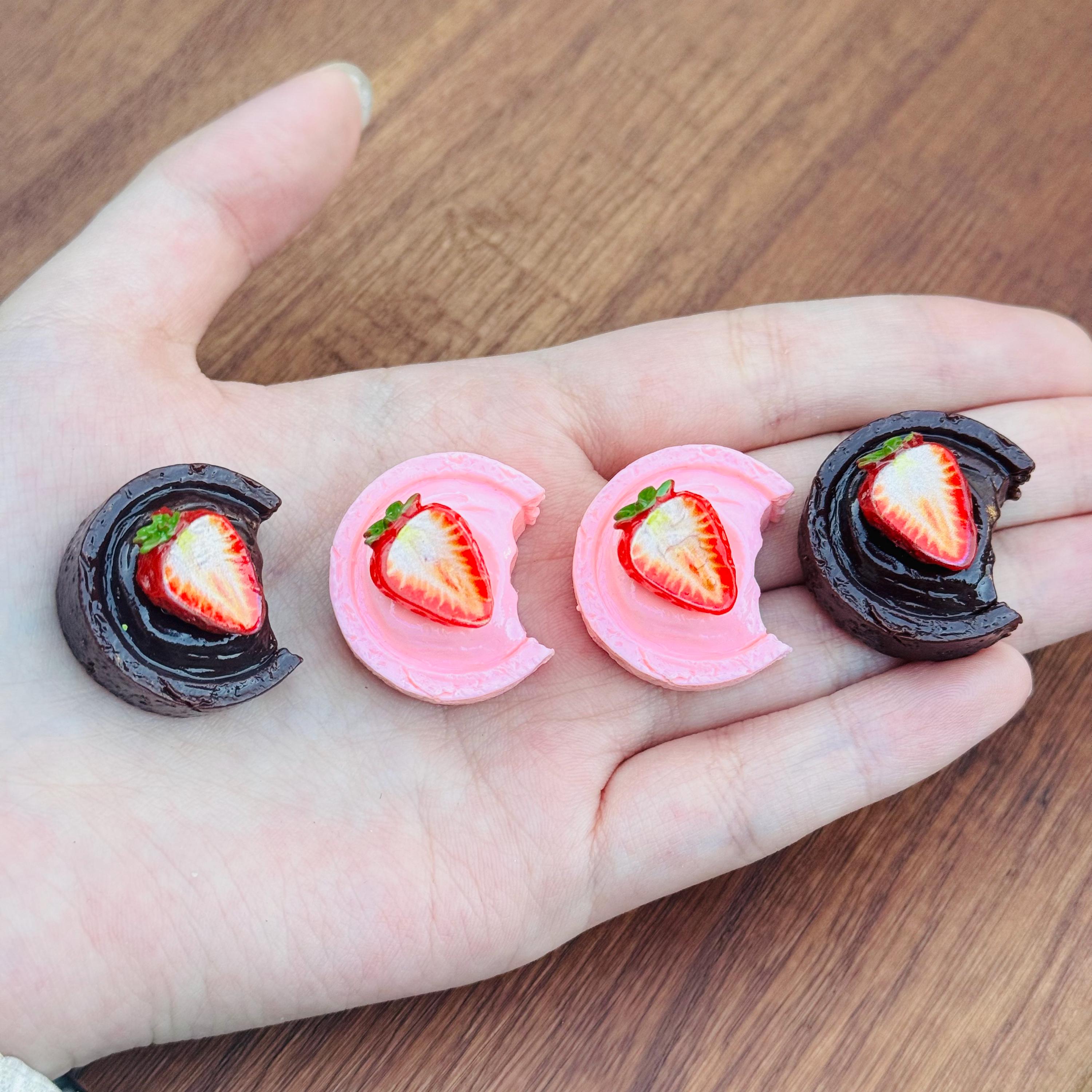 4pcs Chocolate Strawberry Bite Magnets | Handmade Mini Food Decor ...