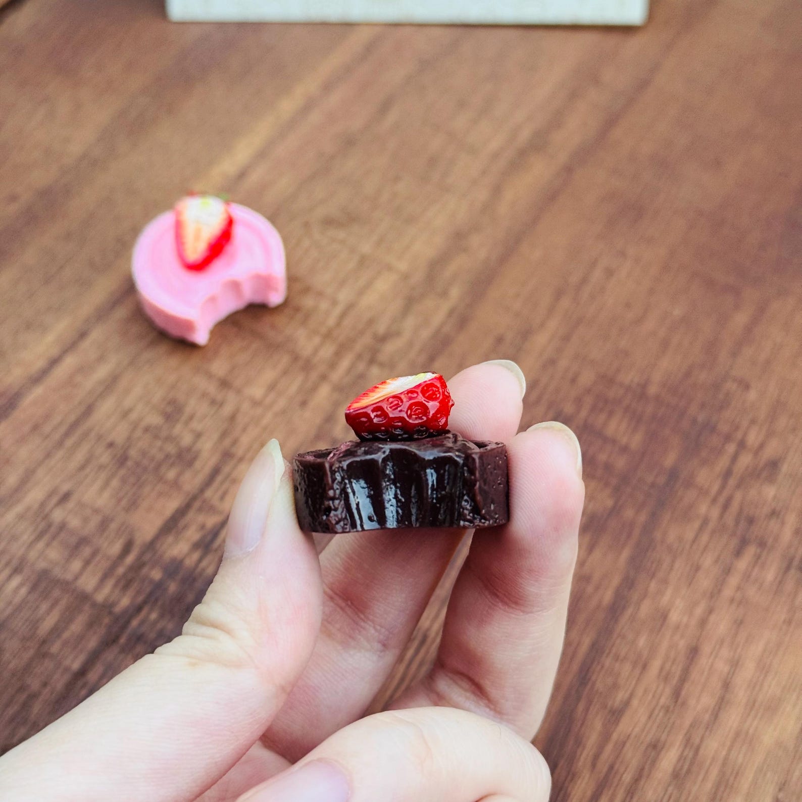 4pcs Chocolate Strawberry Bite Magnets | Handmade Mini Food Decor ...