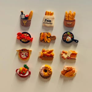 12 Pcs Handmade Food Magnet Set: Bread, Pizza, Seafood Refrigerator ...