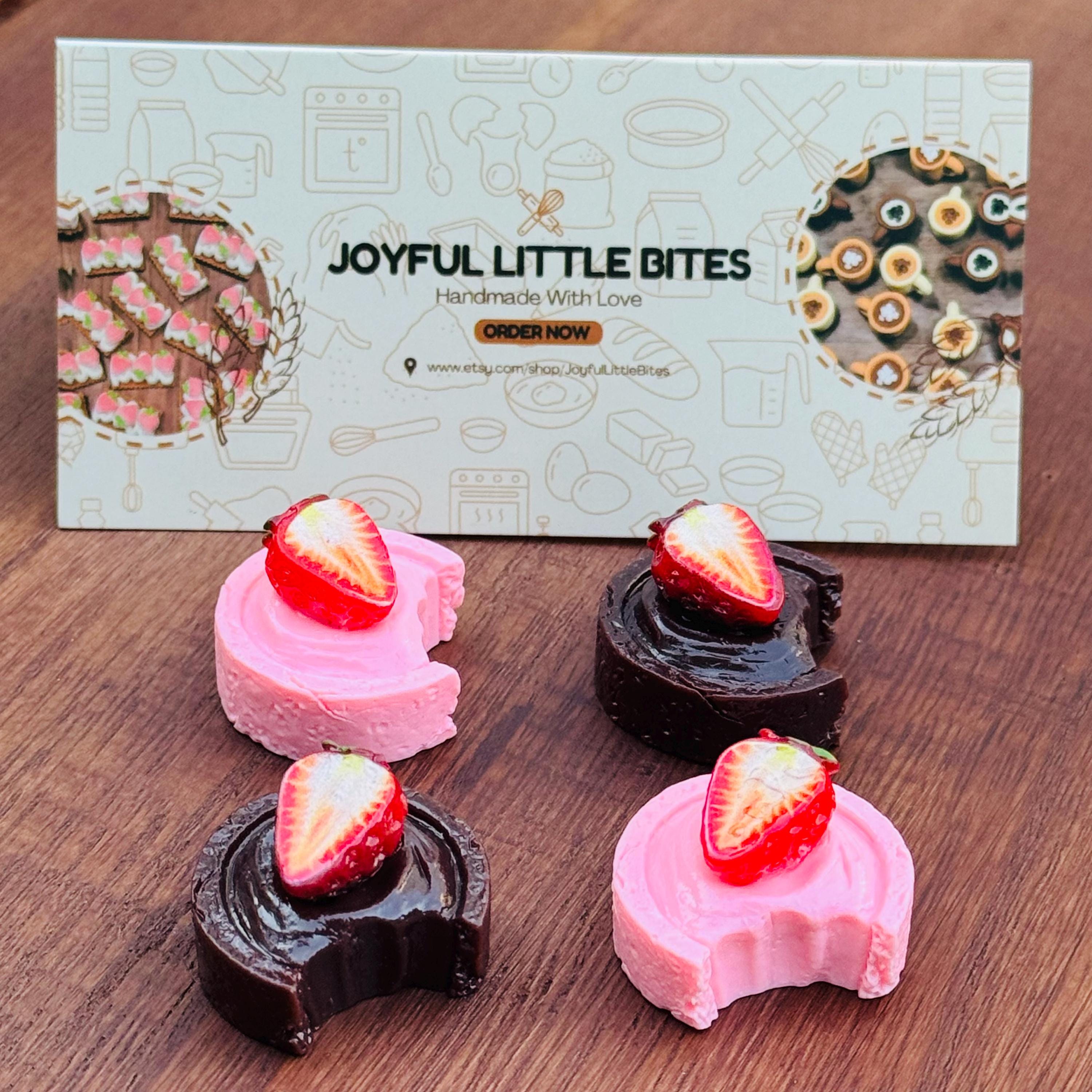 4pcs Chocolate Strawberry Bite Magnets | Handmade Mini Food Decor ...