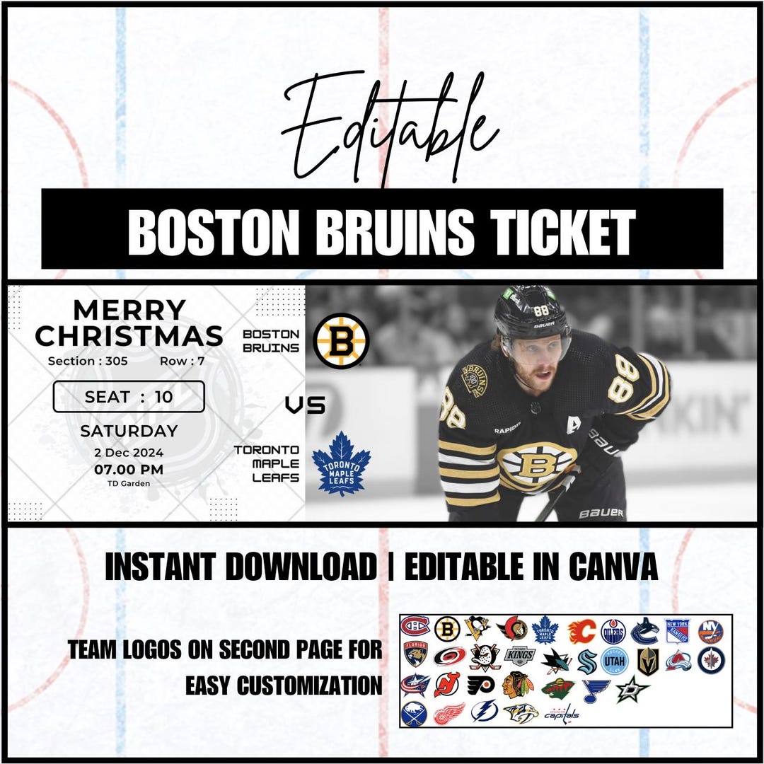 Boston Bruins Hockey Ticket Template Digital Download - Etsy
