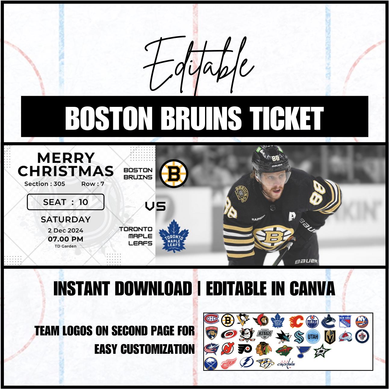 Boston Bruins Hockey Ticket Template Digital Download - Etsy